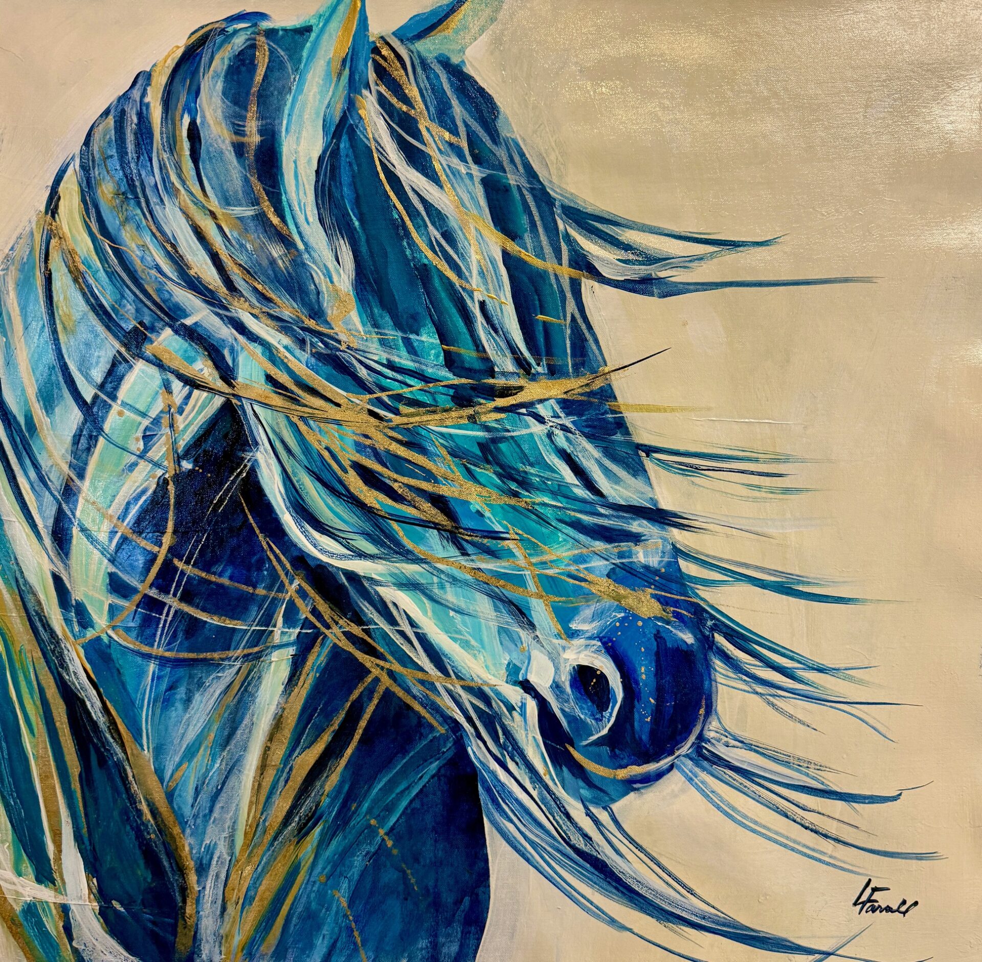 "Golden Mane ll" 30 x 30 canvas | Think Art Gallery
